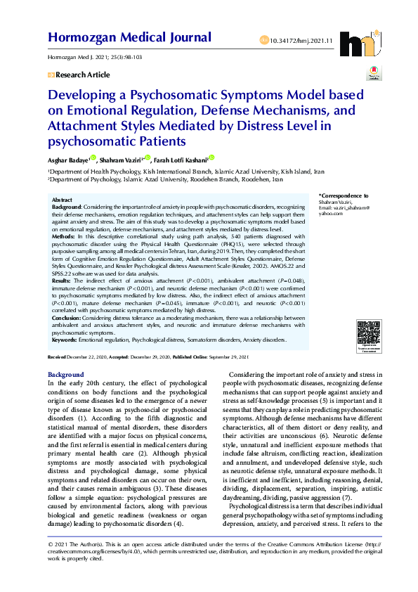 (PDF) Developing a Psychosomatic Symptoms Model based on Emotional ...