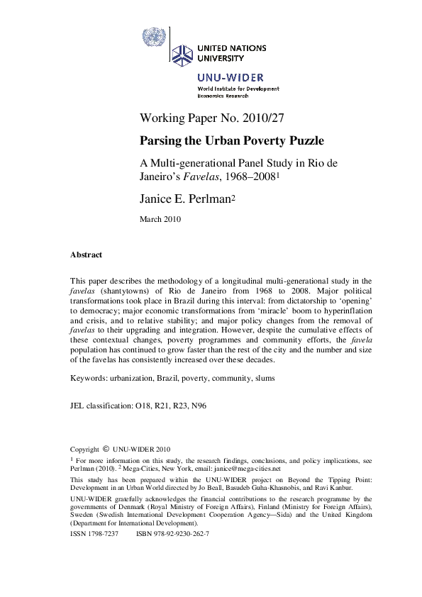(PDF) Parsing the Urban Poverty Puzzle