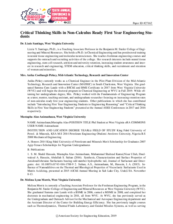 (PDF) Critical Thinking Skills in Non-Calculus Ready First Year ...