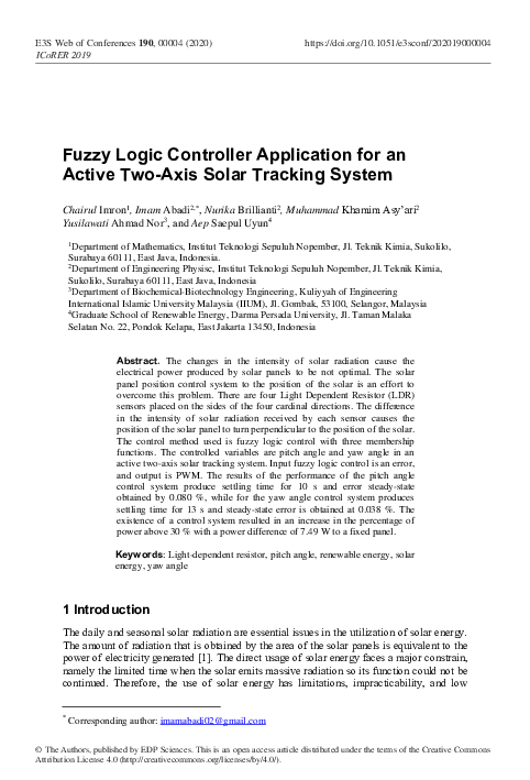 (PDF) Fuzzy Logic Controller Application for an Active Two-Axis Solar Tracking System