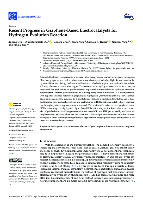 (PDF) Recent Progress in Graphene-Based Electrocatalysts for Hydrogen ...