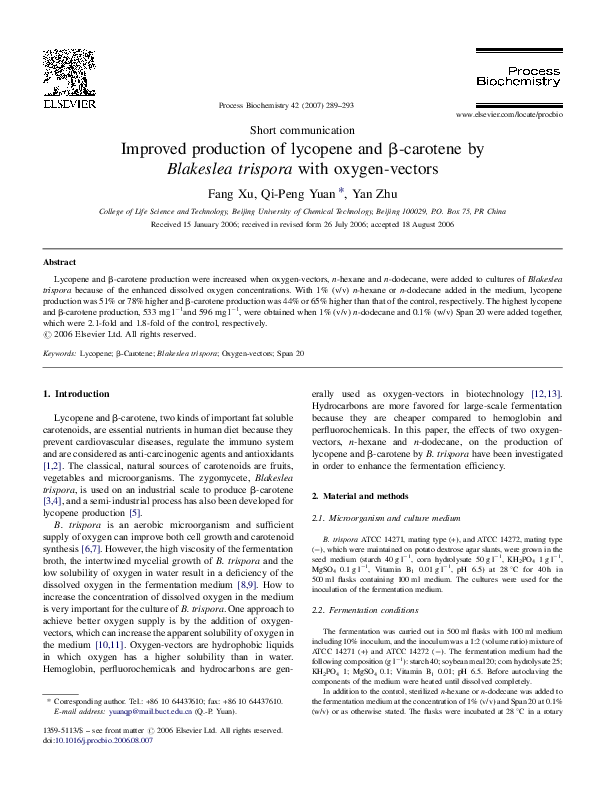 (PDF) Improved production of lycopene and β-carotene by Blakeslea ...