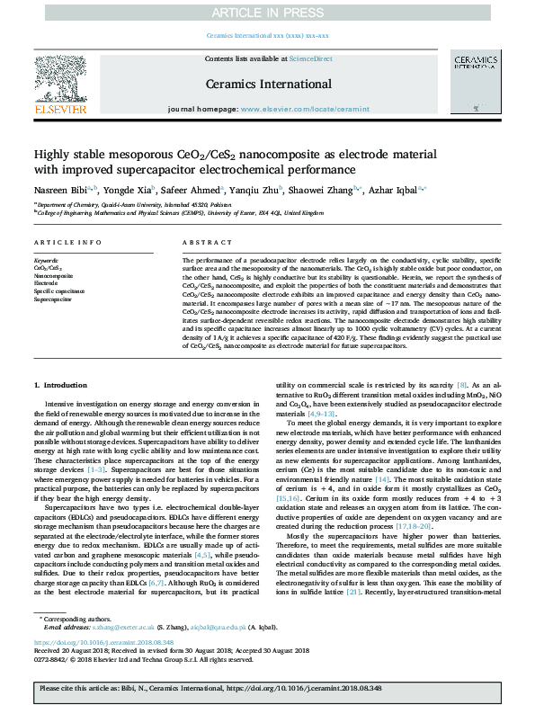 (PDF) Highly stable mesoporous CeO2/CeS2 nanocomposite as electrode ...