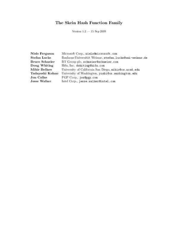 (PDF) The Skein Hash Function Family