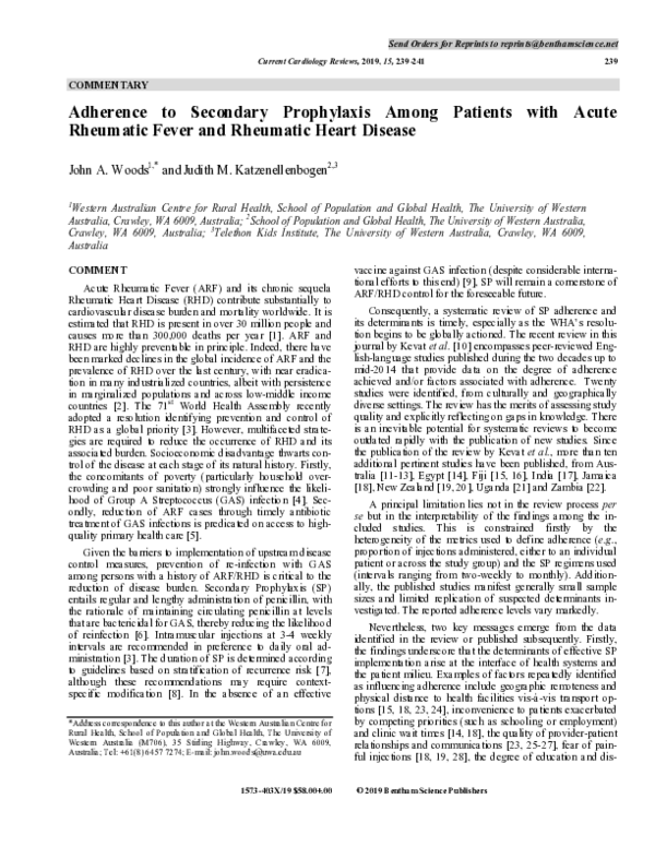 (PDF) Adherence to Secondary Prophylaxis Among Patients with Acute ...