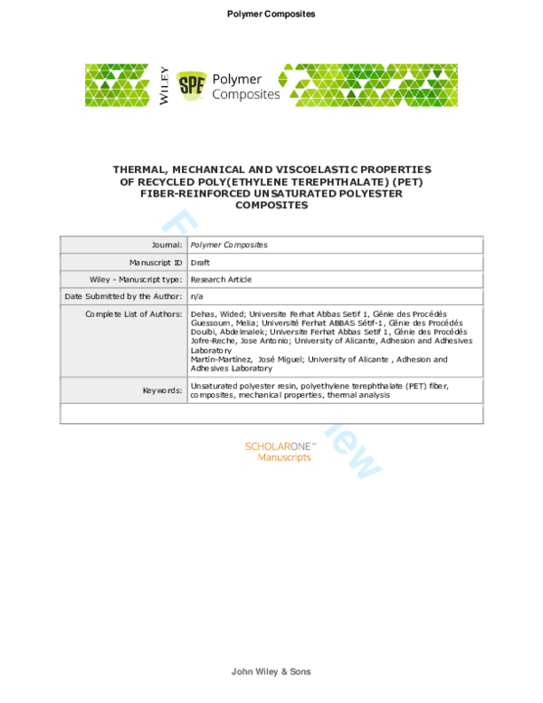 (PDF) Thermal, mechanical, and viscoelastic properties of recycled poly ...