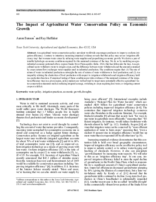 (PDF) Agricultural Water Conservation: Efficiency Trap and Growth