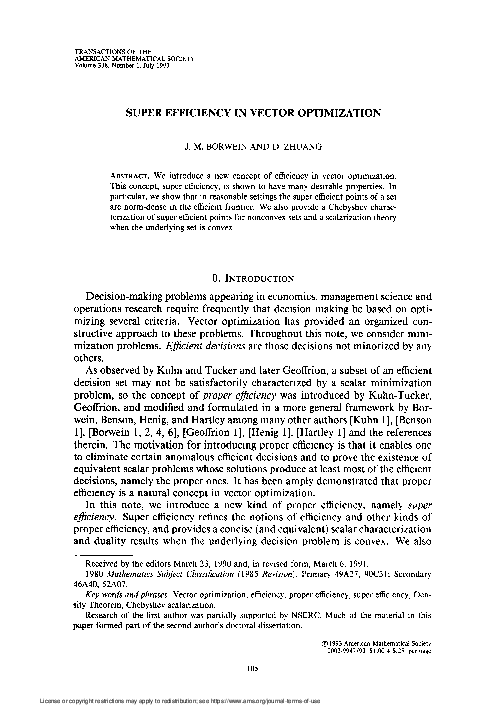 (PDF) Super Efficiency in Vector Optimization