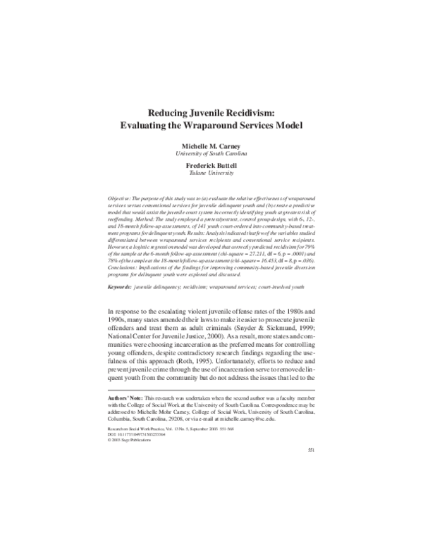 (PDF) Reducing Juvenile Recidivism: Evaluating the Wraparound Services Model