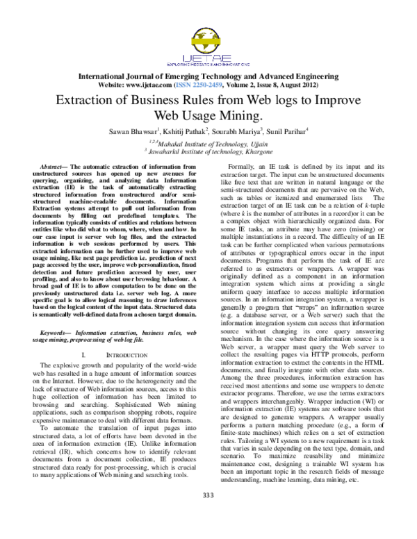 (PDF) Extraction of Business Rules from Web logs to Improve Web Usage Mining