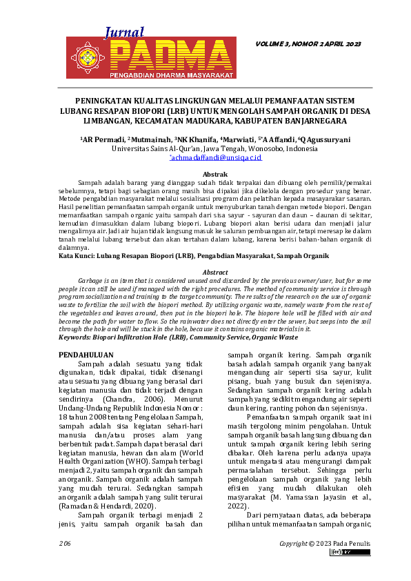 (PDF) Peningkatan Kualitas Lingkungan melalui Pemanfaatan Sistem Lubang Resapan Biopori (LRB ...
