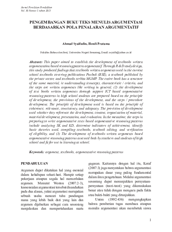 (PDF) Pengembangan Buku Teks Menulis Argumentasi Berdasarkan Pola ...