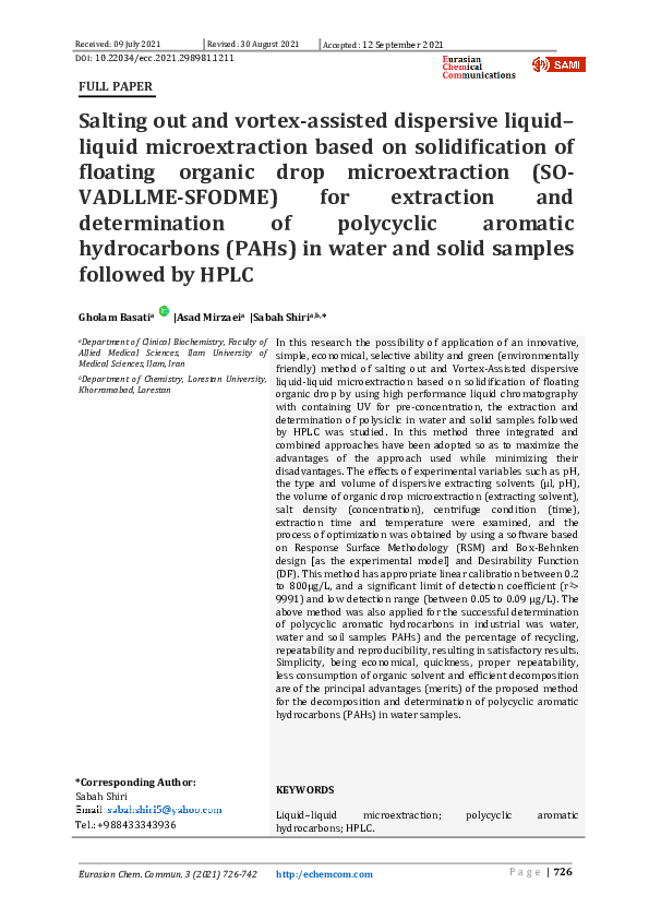 (PDF) Salting out and vortex-assisted dispersive liquid–liquid ...