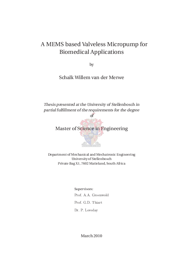 (PDF) A MEMS based valveless micropump for biomedical applications