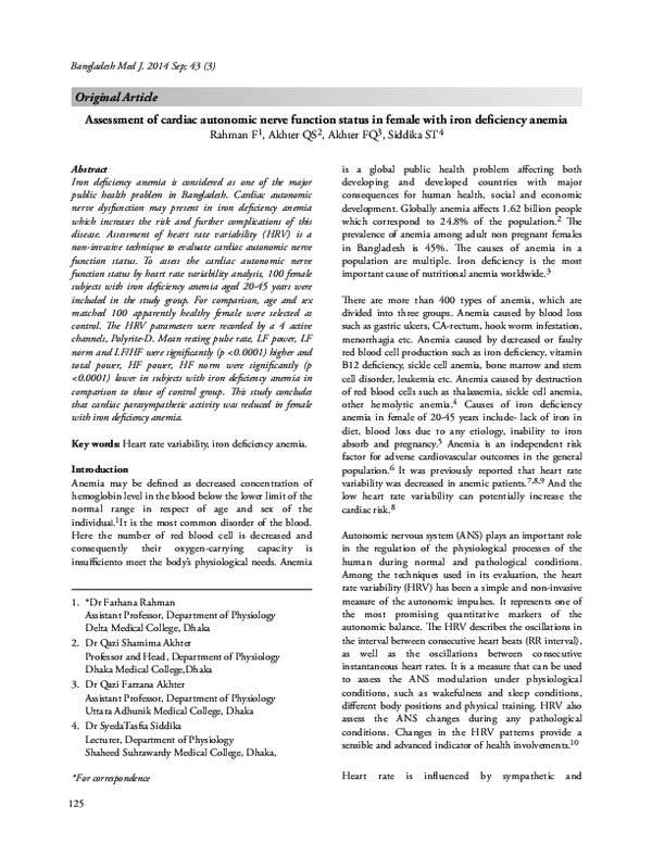 (PDF) Assessment of cardiac autonomic nerve function status in female ...