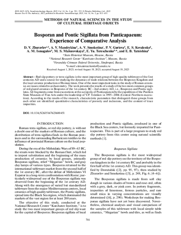 (PDF) Bosporan and Pontic Sigillata from Panticapaeum: Experience of Comparative Analysis