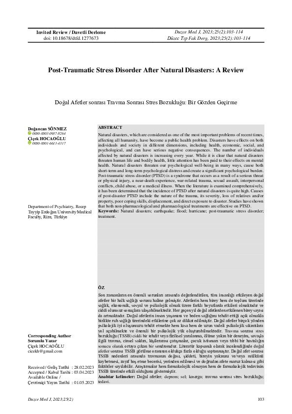 (PDF) Post-Traumatic Stress Disorder After Natural Disasters: A Review ...
