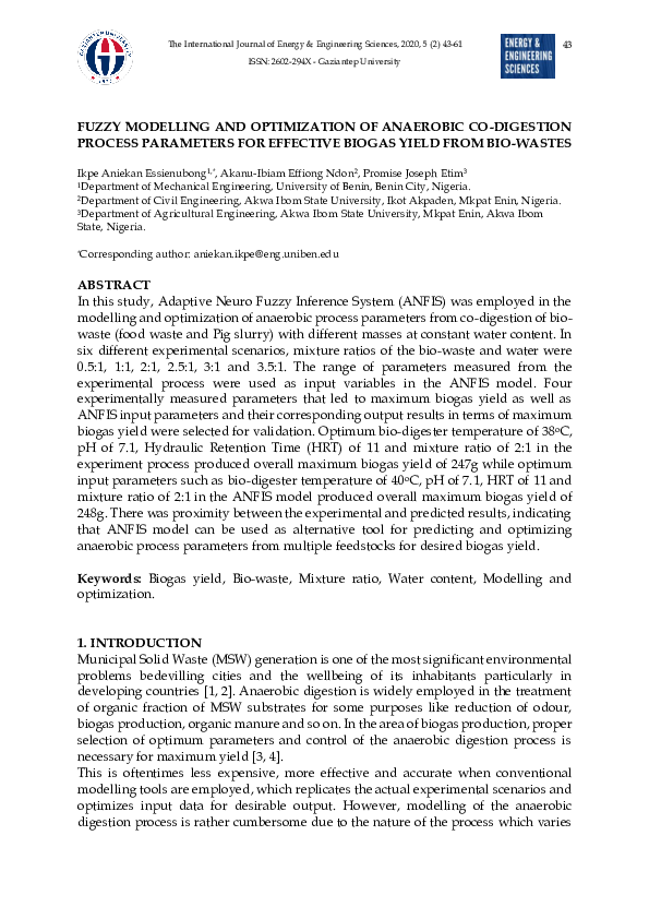 (PDF) FUZZY MODELLING AND OPTIMIZATION OF ANAEROBIC CO-DIGESTION PROCESS PARAMETERS FOR ...