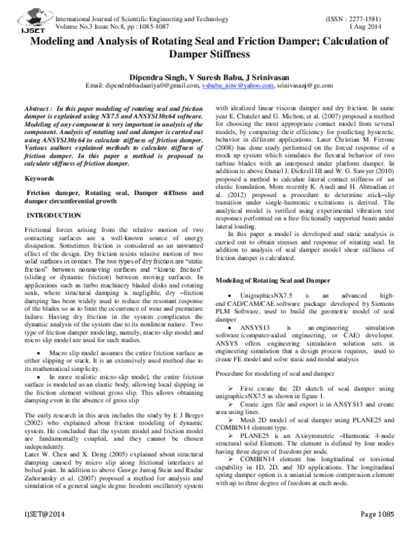 (PDF) Modeling and Analysis of Rotating Seal and Friction Damper ...