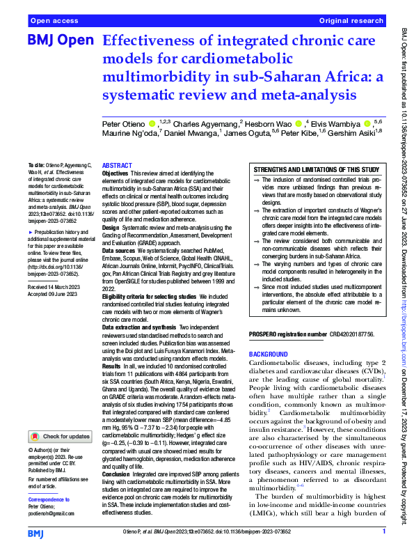 (PDF) Effectiveness of integrated chronic care models for cardiometabolic multimorbidity in sub ...