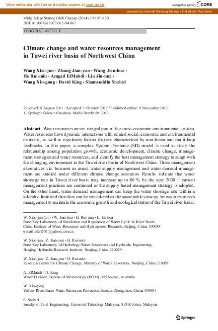 (PDF) Climate change and water resources management in Tuwei river ...