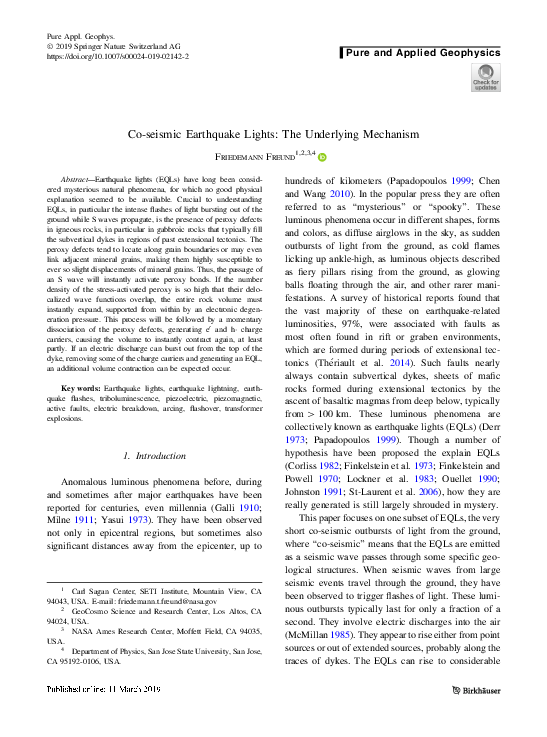 (PDF) Co-seismic Earthquake Lights: The Underlying Mechanism