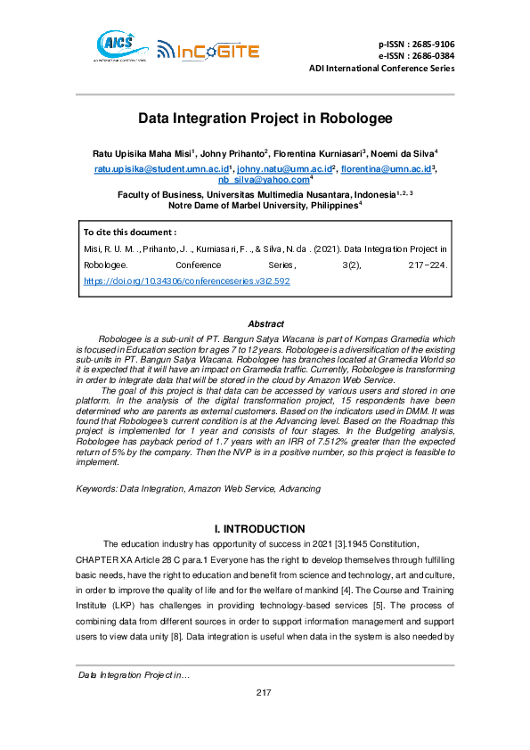 (PDF) Data Integration Project in Robologee