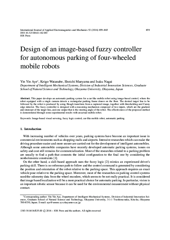 (PDF) Design of an image-based fuzzy controller for autonomous parking of four-wheeled mobile robots