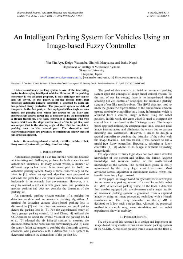 (PDF) An Intelligent Parking System for Vehicles Using an Image-based Fuzzy Controller
