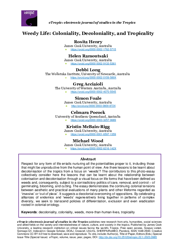 (PDF) Weedy Life: Coloniality, Decoloniality, and Tropicality