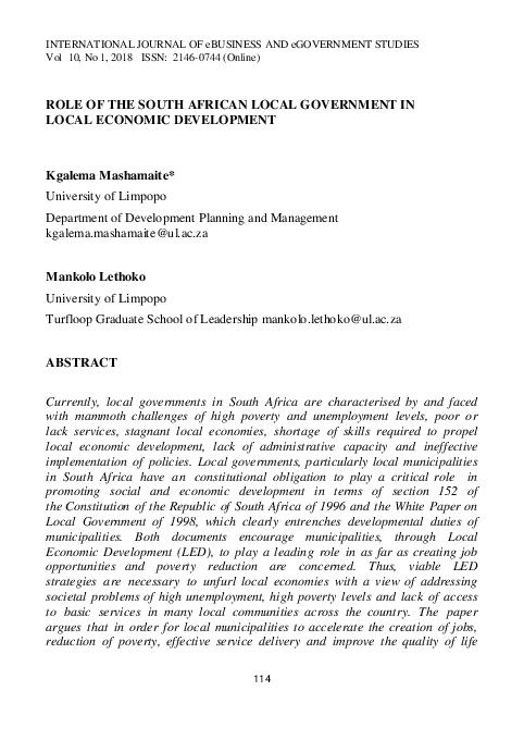 (PDF) Role of the South African Local Government in Local Economic ...