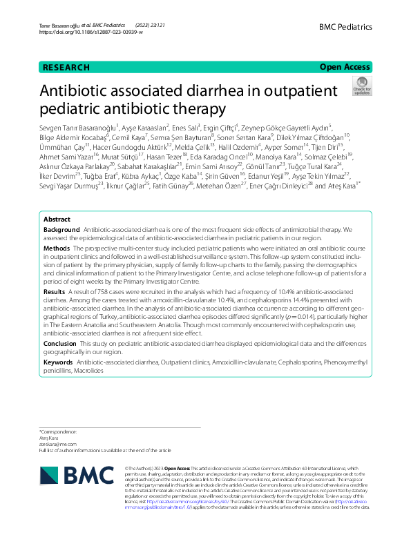 (PDF) Antibiotic associated diarrhea in outpatient pediatric antibiotic ...