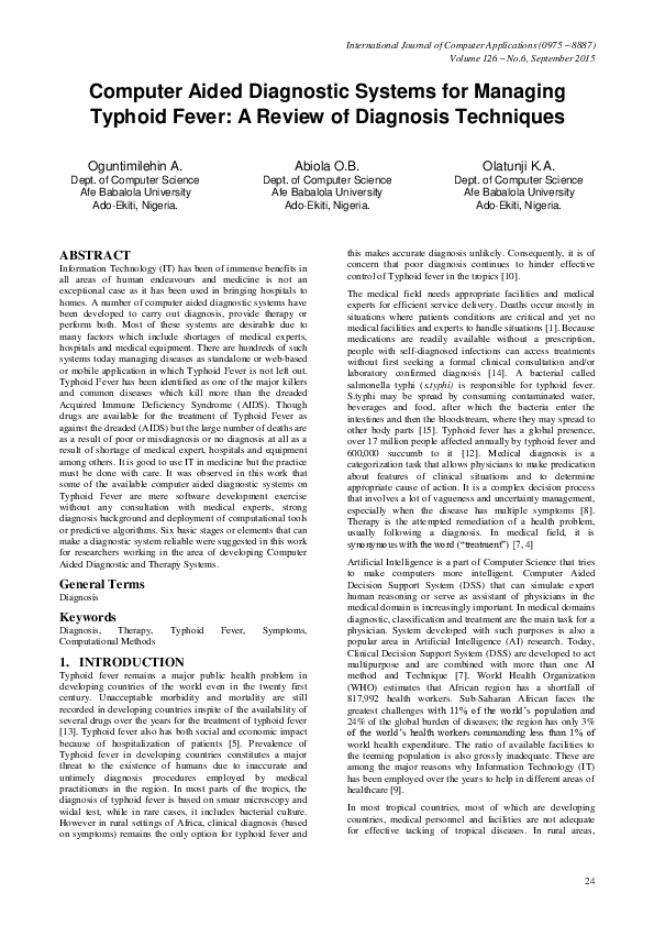 (PDF) Computer Aided Diagnostic Systems for Managing Typhoid Fever: A ...