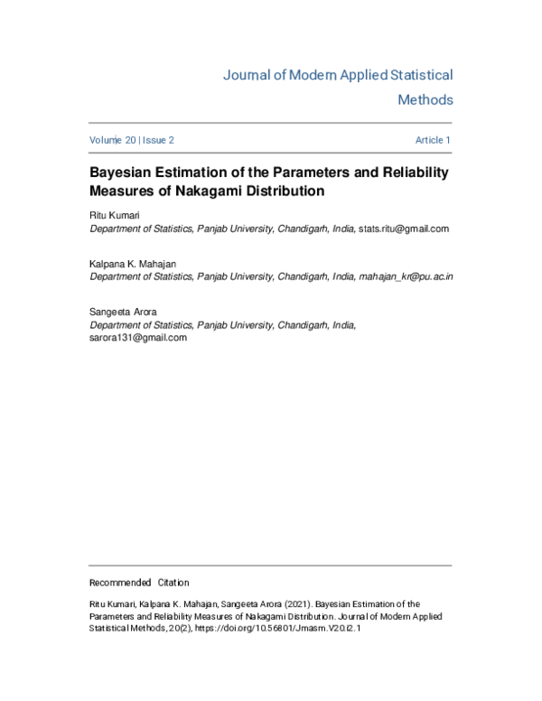(PDF) Bayesian Estimation of the Parameters and Reliability Measures of Nakagami Distribution ...
