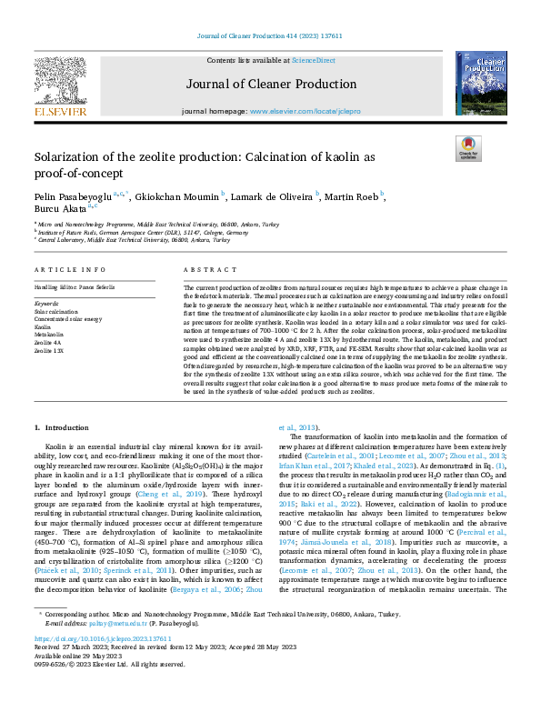(PDF) Solarization of the zeolite production: Calcination of kaolin as ...