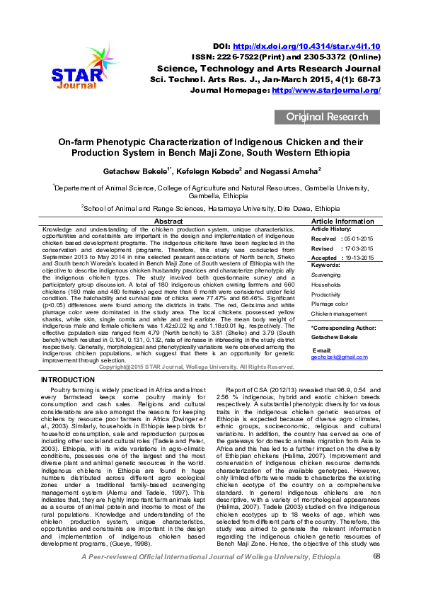 (PDF) On-farm Phenotypic Characterization of Indigenous Chicken and their Production System in ...