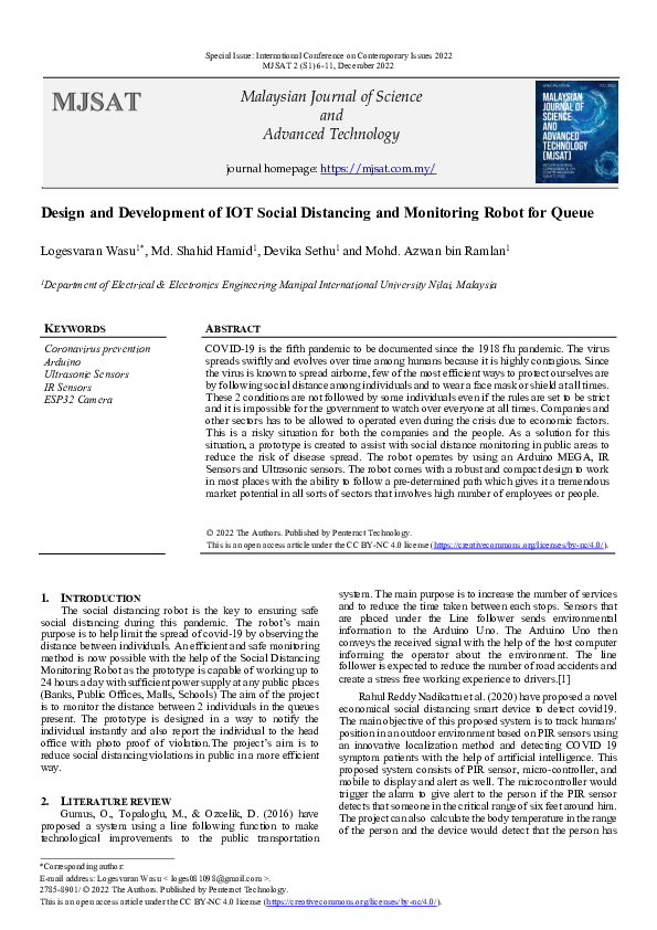 (PDF) Design and Development of IOT Social Distancing and Monitoring Robot for Queue