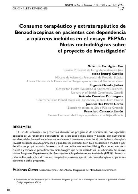 (PDF) Consumo terapéutico y extraterapéutico de Benzodiacepinas en ...