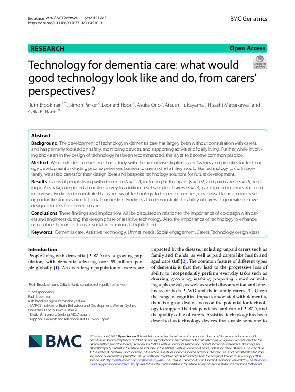 (PDF) Technology for dementia care: what would good technology look ...
