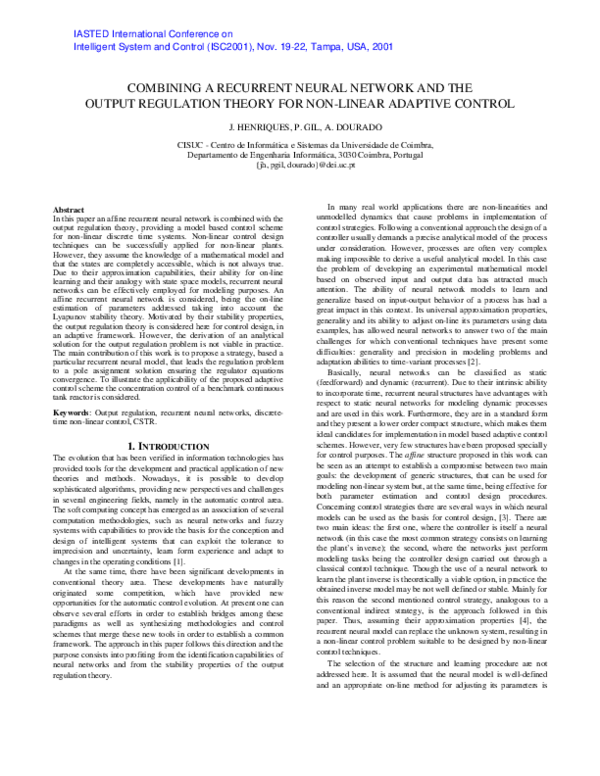(PDF) Combining a Recurrent Neural Network and the Output Regulation Theory for Non-Linear ...