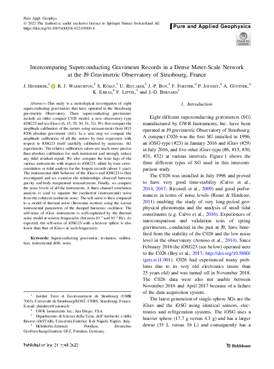 Pdf Intercomparing Superconducting Gravimeter Records In A Dense Meter Scale Network At The J9