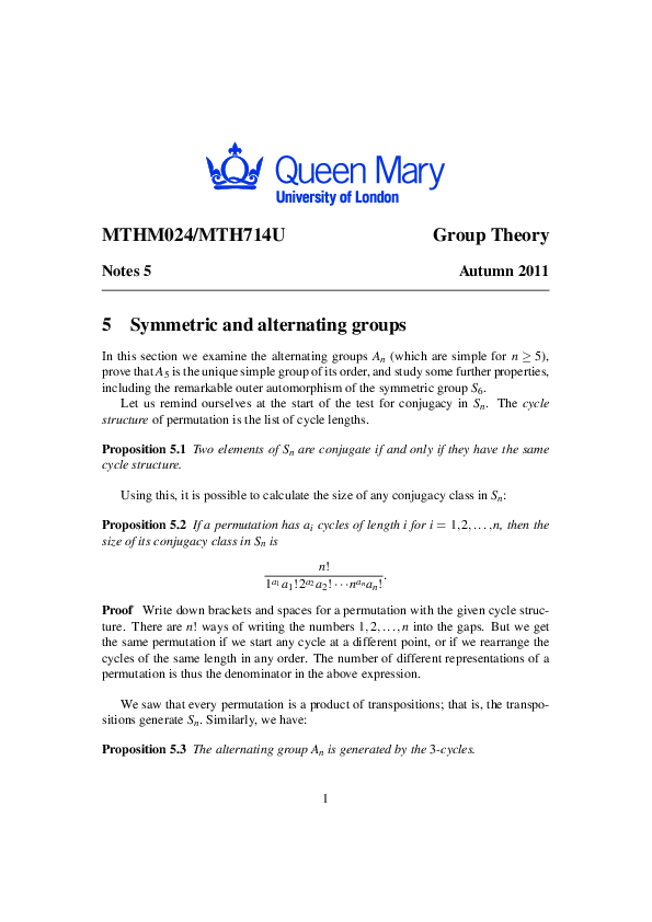 (PDF) 11 Symmetric and Alternating Groups