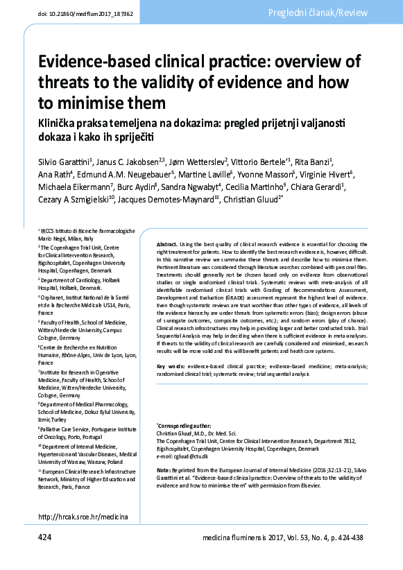 (PDF) Evidence-based clinical practice: Overview of threats to the validity of evidence and how ...