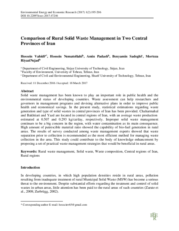(PDF) Comparison of Rural Solid Waste Management in Two Central ...