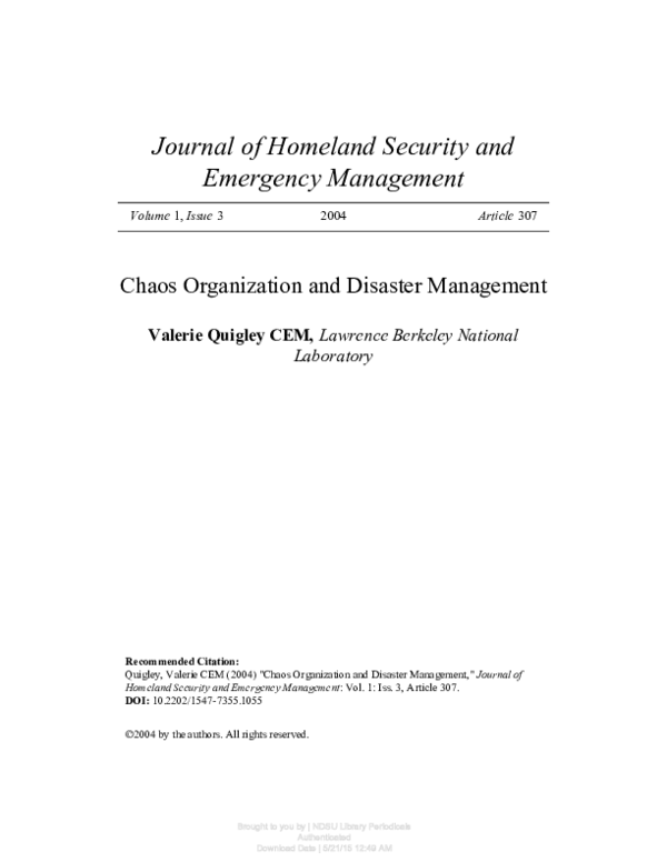 (PDF) Chaos Organization and Disaster Management