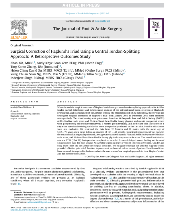 (PDF) Surgical Correction of Haglund's Triad Using a Central Tendon ...