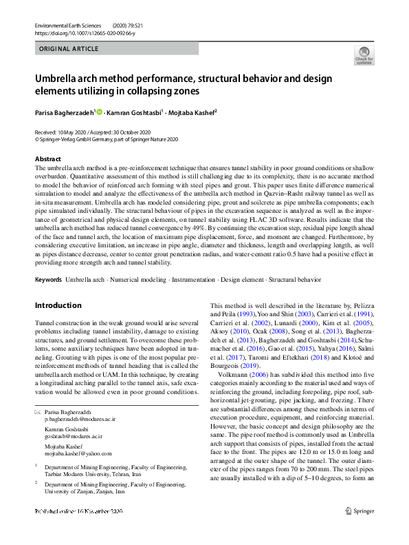 (PDF) Umbrella arch method performance, structural behavior and design ...