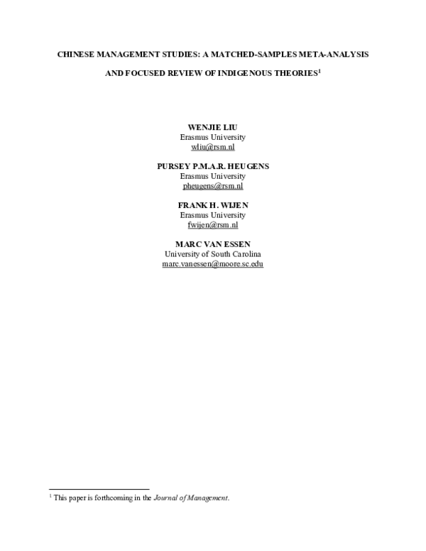 (PDF) Chinese Management Studies: A Matched-Samples Meta-Analysis and ...