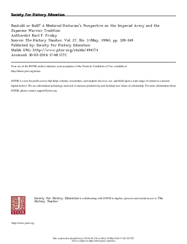 (PDF) Bushido or Bull? A Medieval Historian's Perspective on the ...