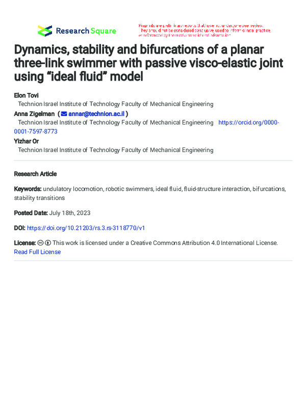 (PDF) Dynamics, stability and bifurcations of a planar three-link swimmer with passive visco ...